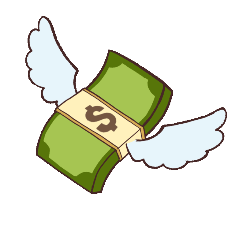 Animated illustration of money with feathers | UGOKAWA