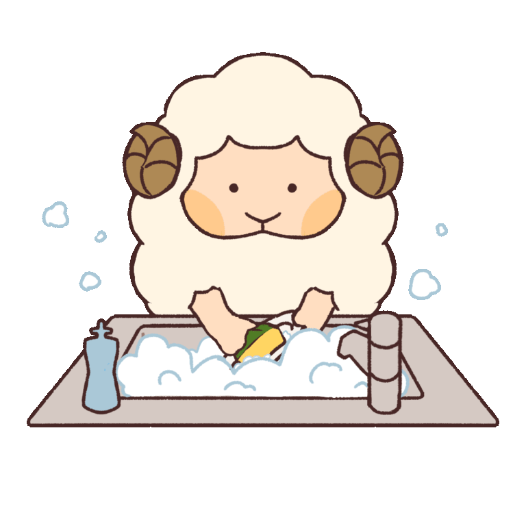 お皿洗いをする羊の動くイラスト うごかわっ