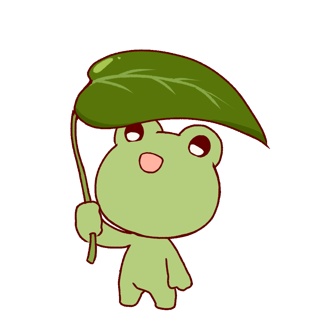 Animated Illustration Of A Flog With Leaf Umbrella UGOKAWA